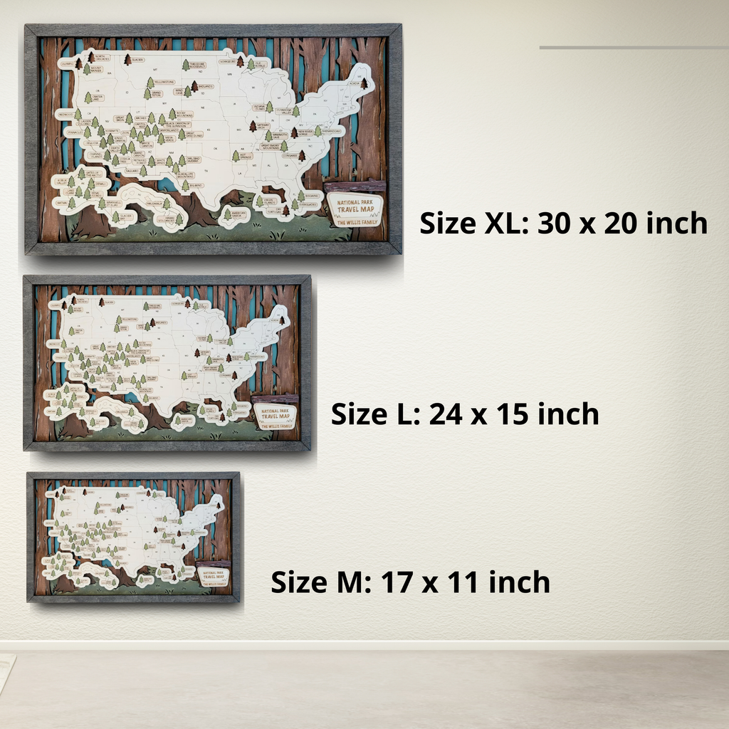 3D Wood National Parks Travel Map (Trees design) – Map store