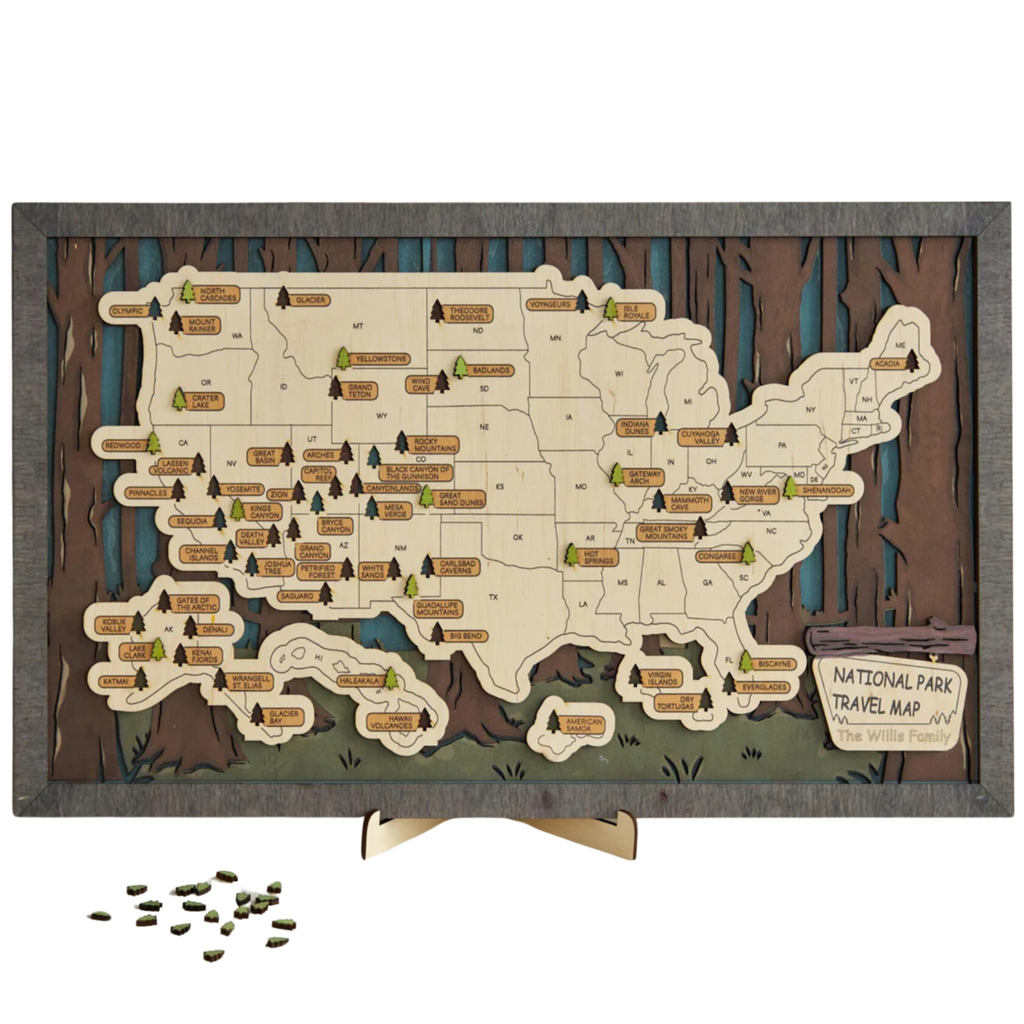 3D Wood National Parks Travel Map (Trees design) – Map store