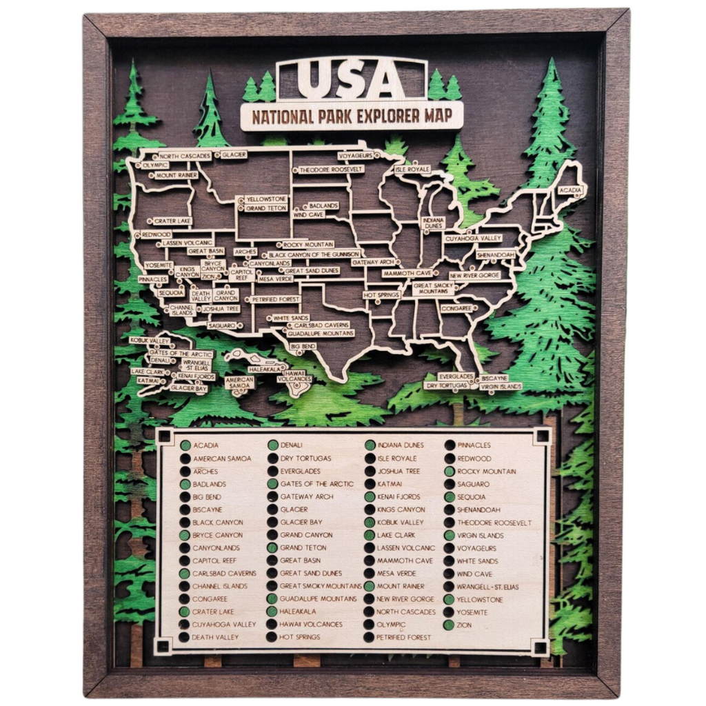 Wood National Parks Explorer Map With Trees – Map store