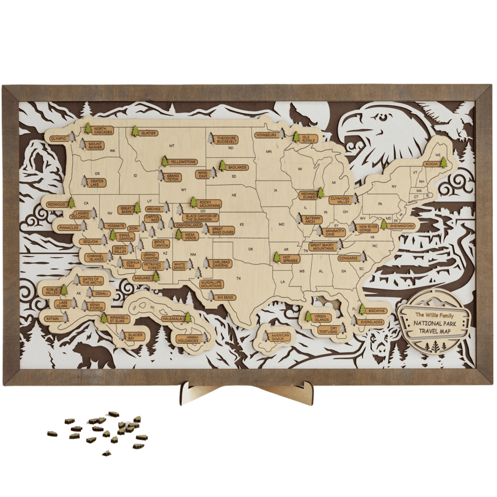3D Wood National Parks Travel Map (Trees design) – Map store