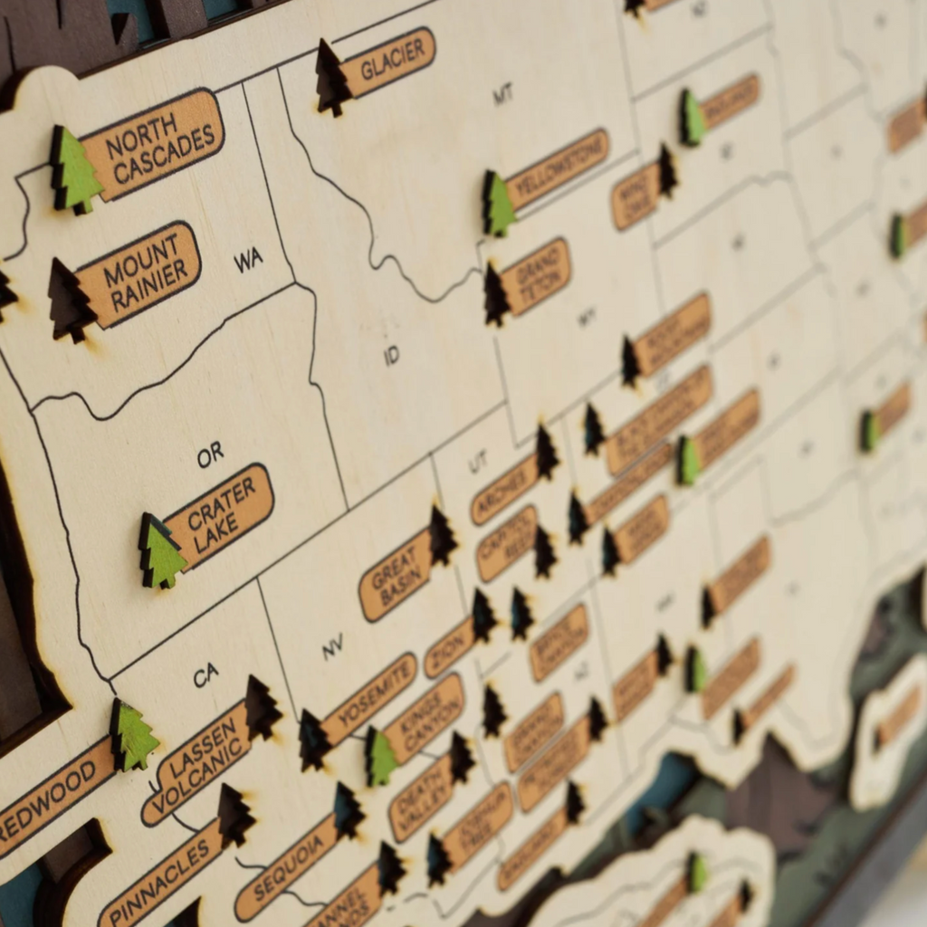 3D Wood National Parks Travel Map (Trees design) – Map store